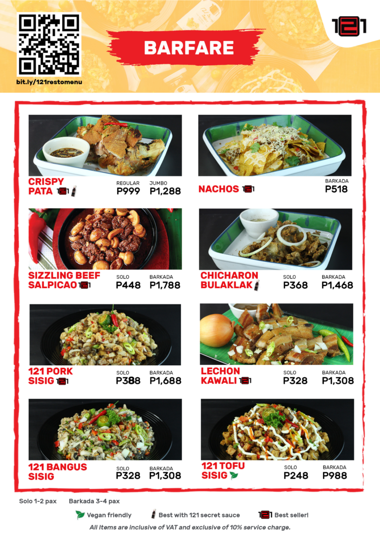 Menu | 121 Restaurant