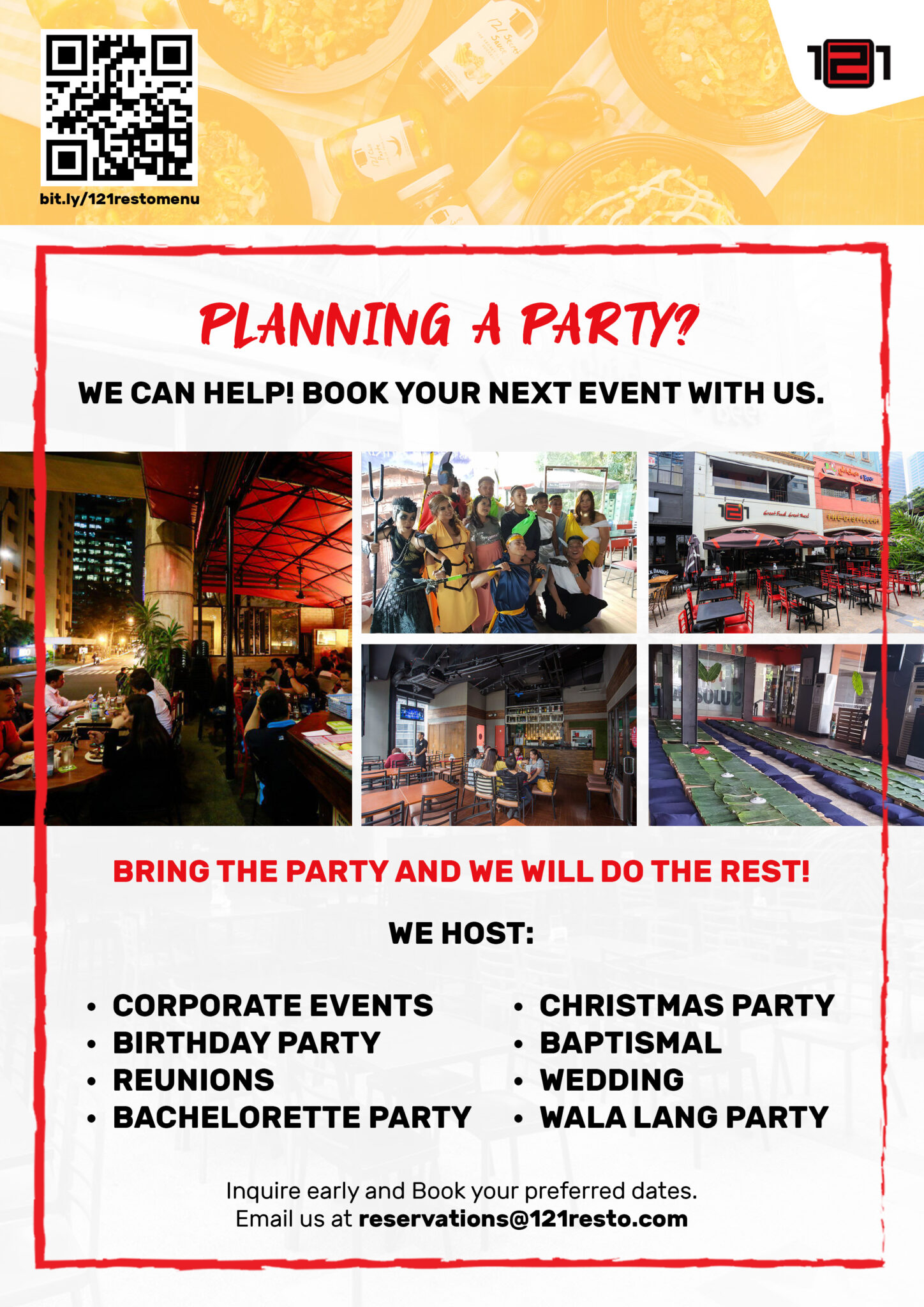 Menu | 121 Restaurant