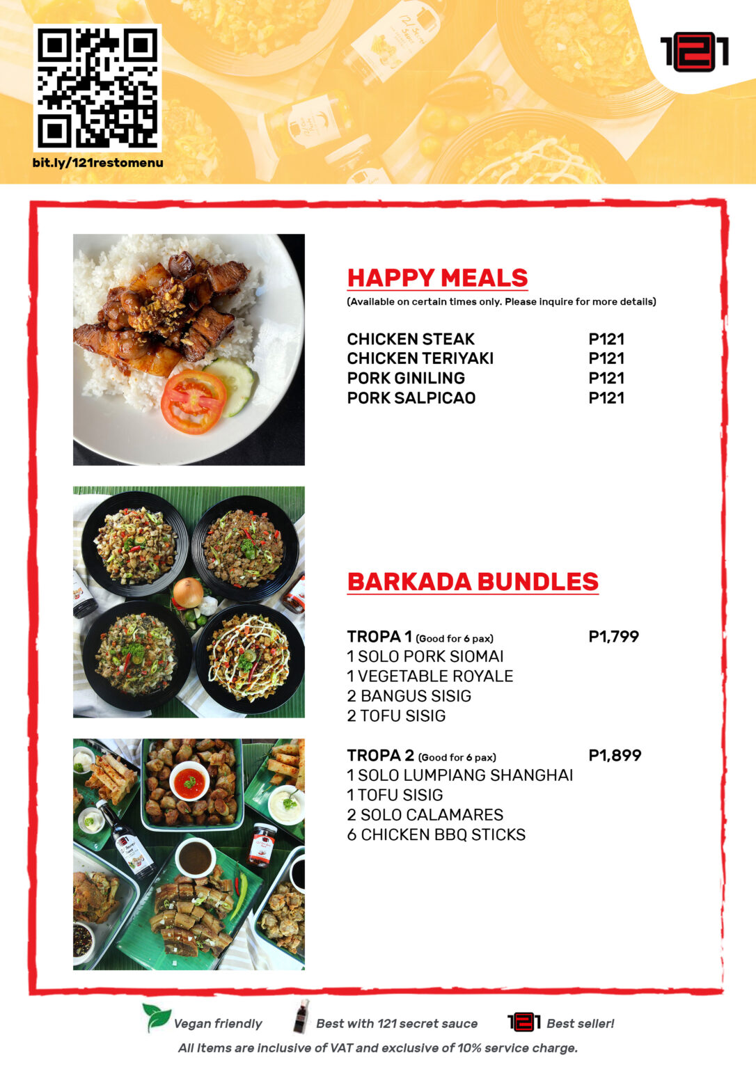 Menu | 121 Restaurant