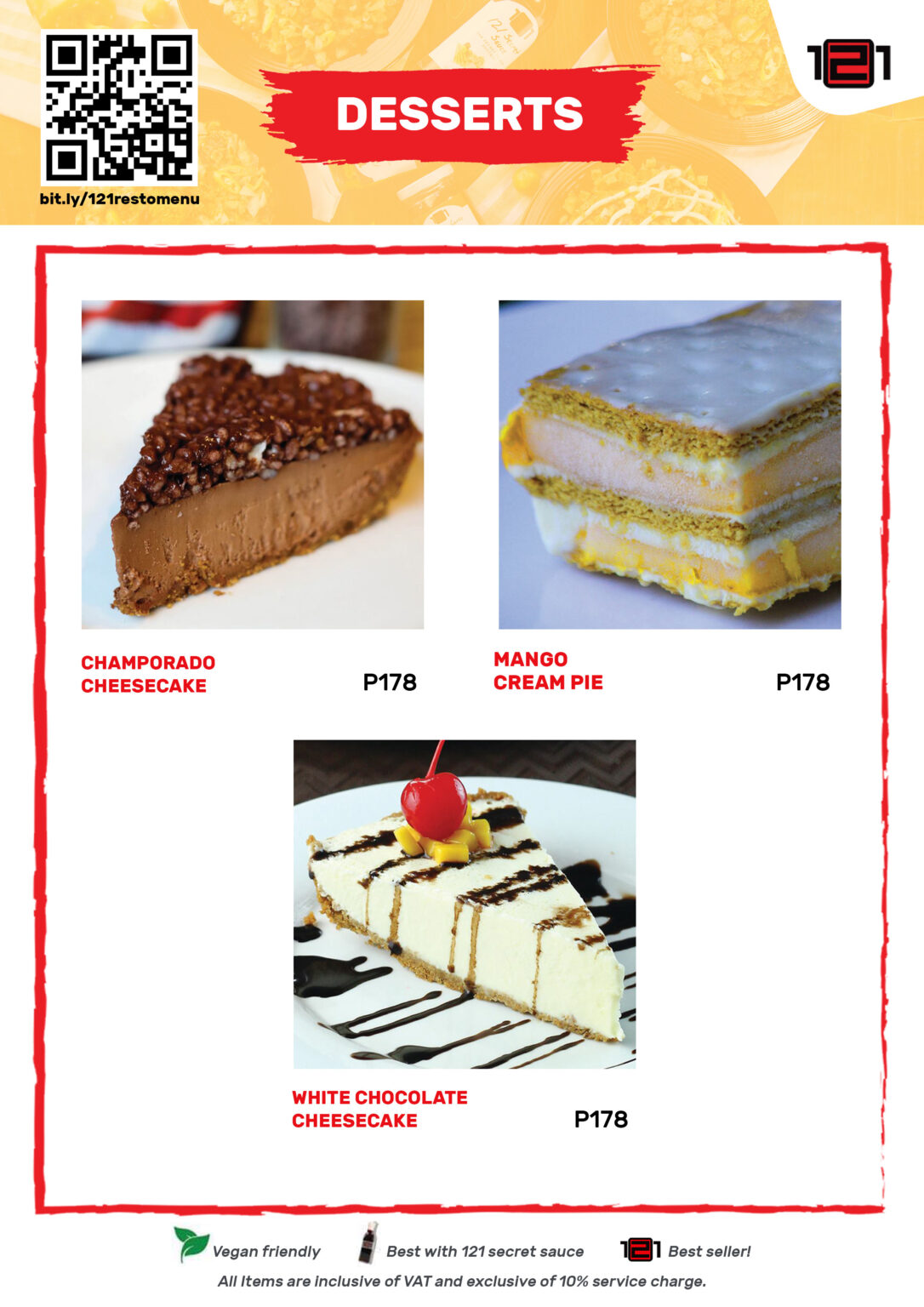 Menu | 121 Restaurant