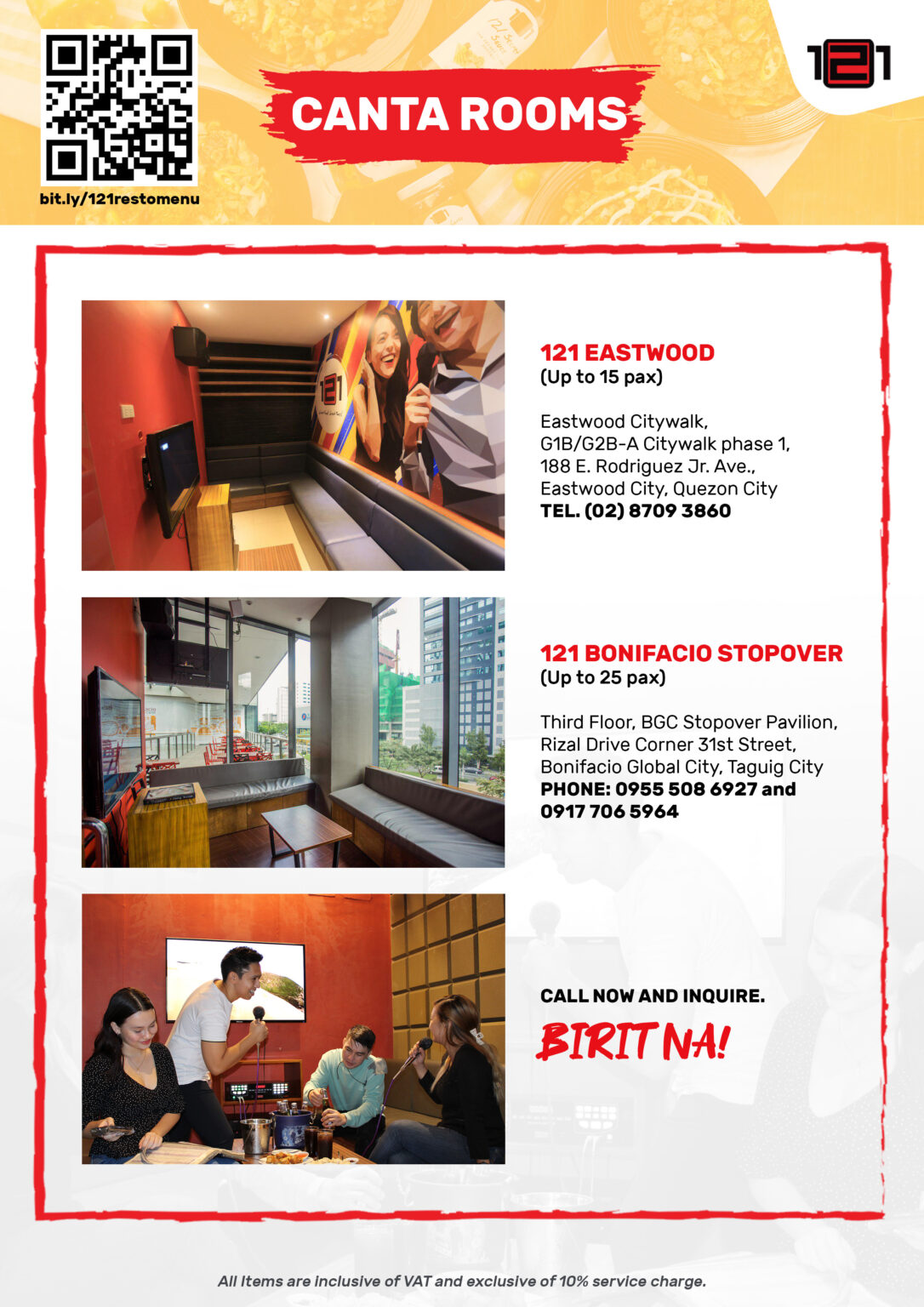 Menu | 121 Restaurant