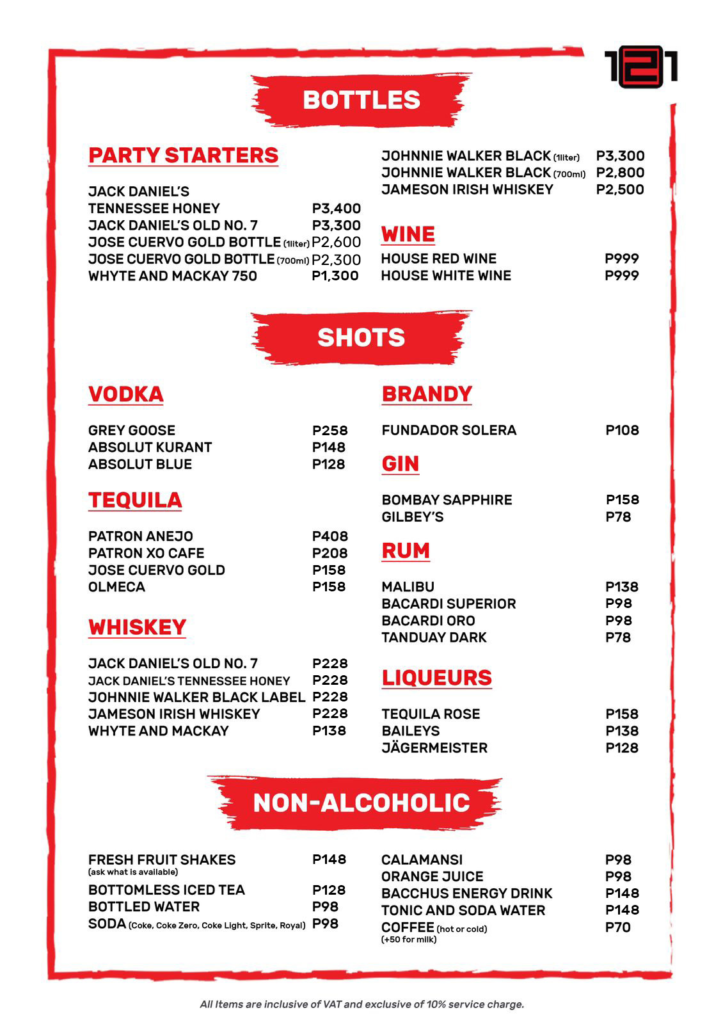 Menu | 121 Restaurant