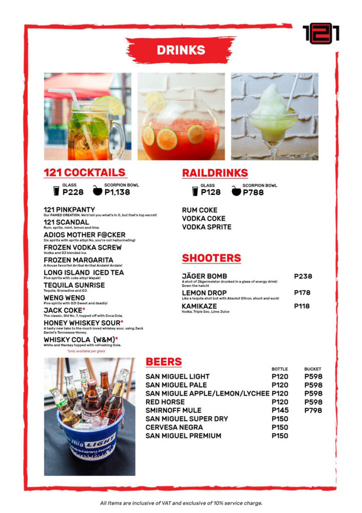 Menu | 121 Restaurant