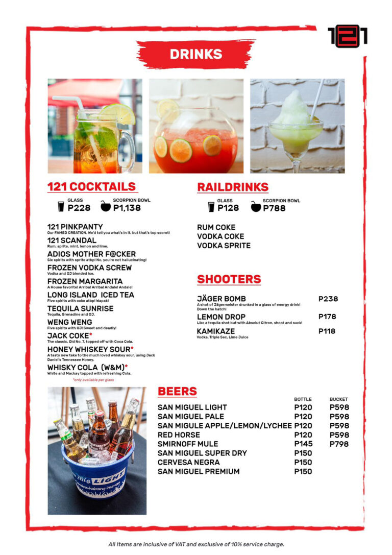 Menu | 121 Restaurant