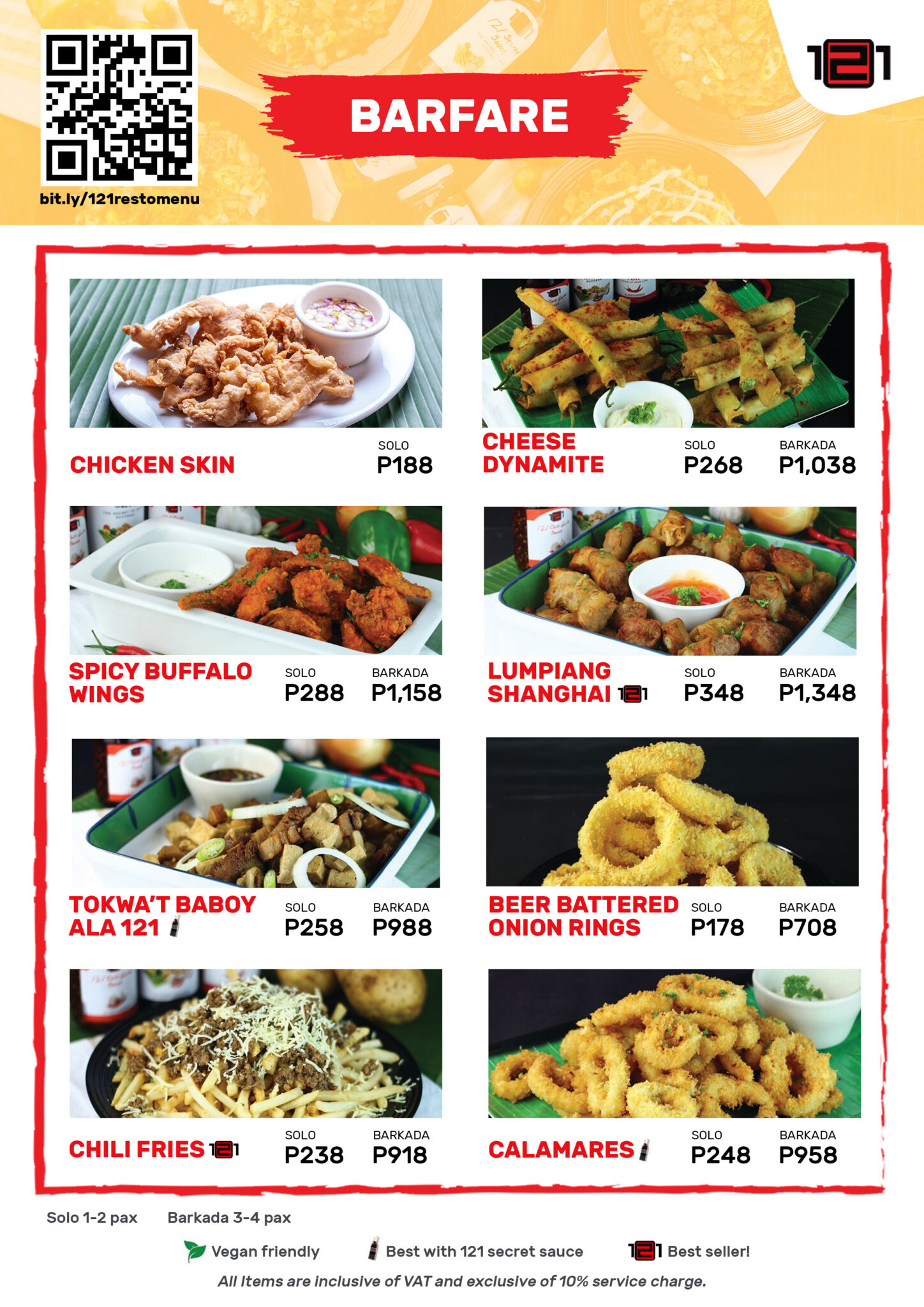 Menu | 121 Restaurant