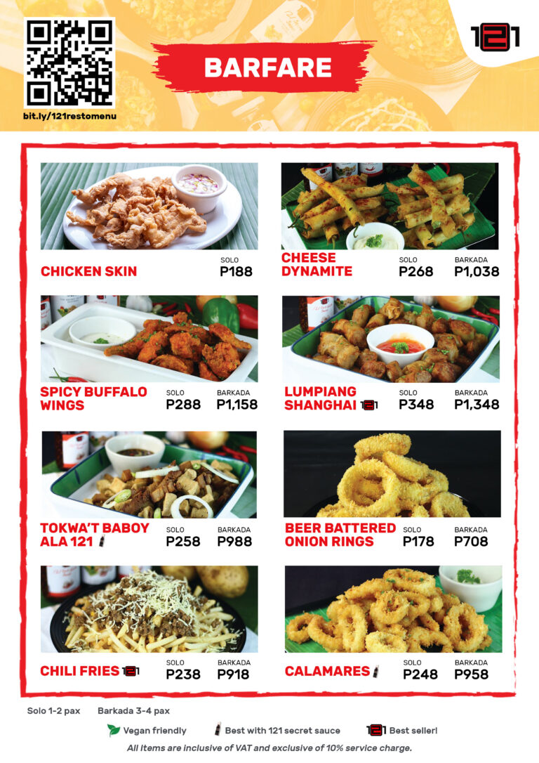 Menu | 121 Restaurant