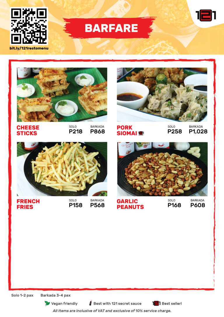 Menu | 121 Restaurant