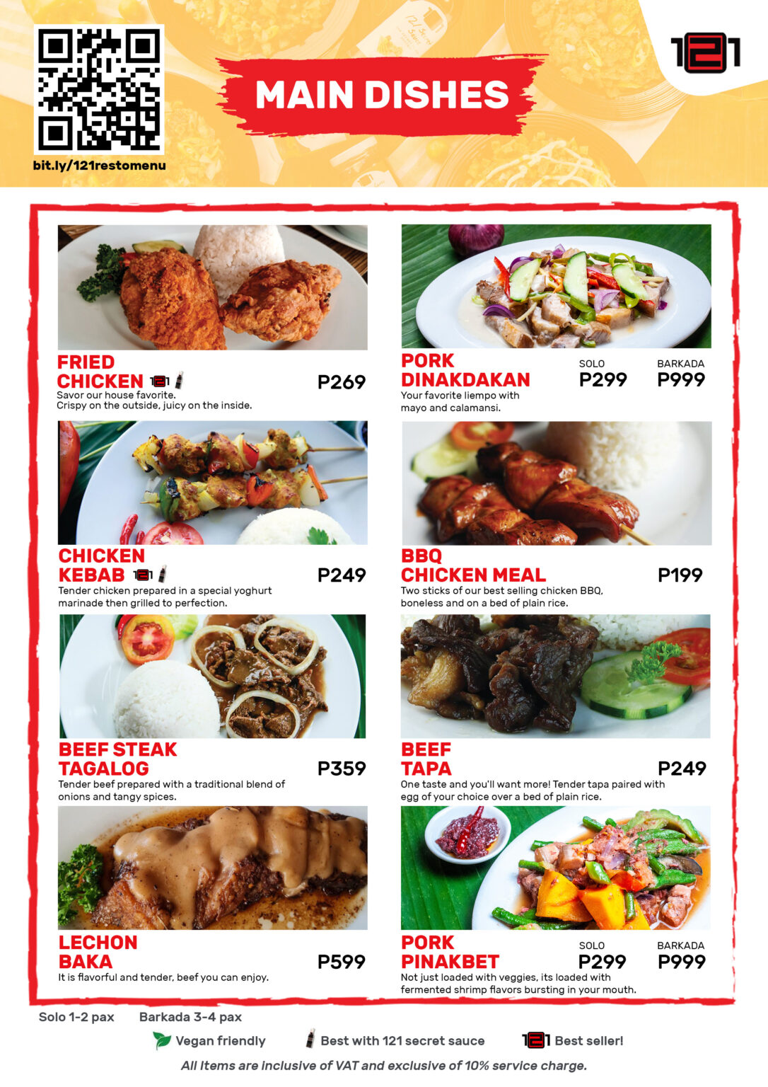 Menu | 121 Restaurant