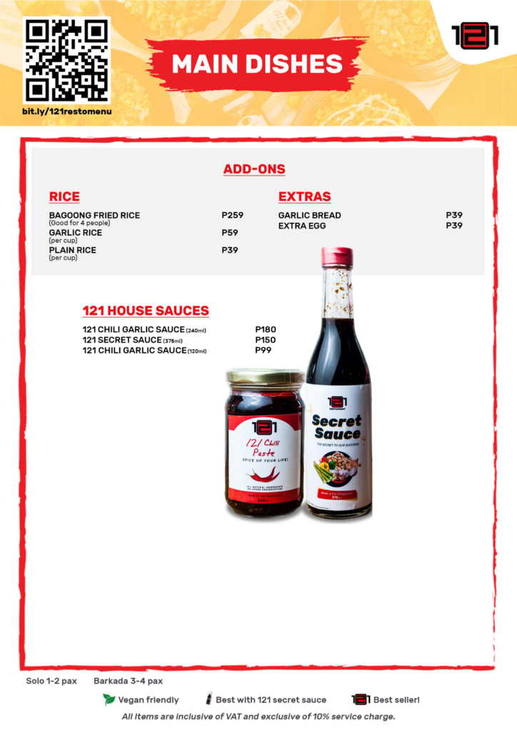 Menu | 121 Restaurant