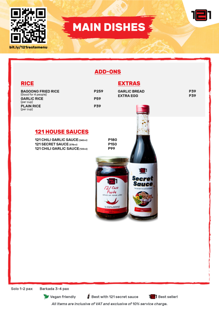 Menu | 121 Restaurant